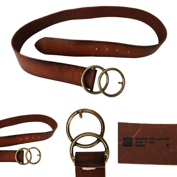GAP | Accessories | Vintage Made In Usa Gap Cow Leather Belt Solid Brass Belt Buckle Venn ...